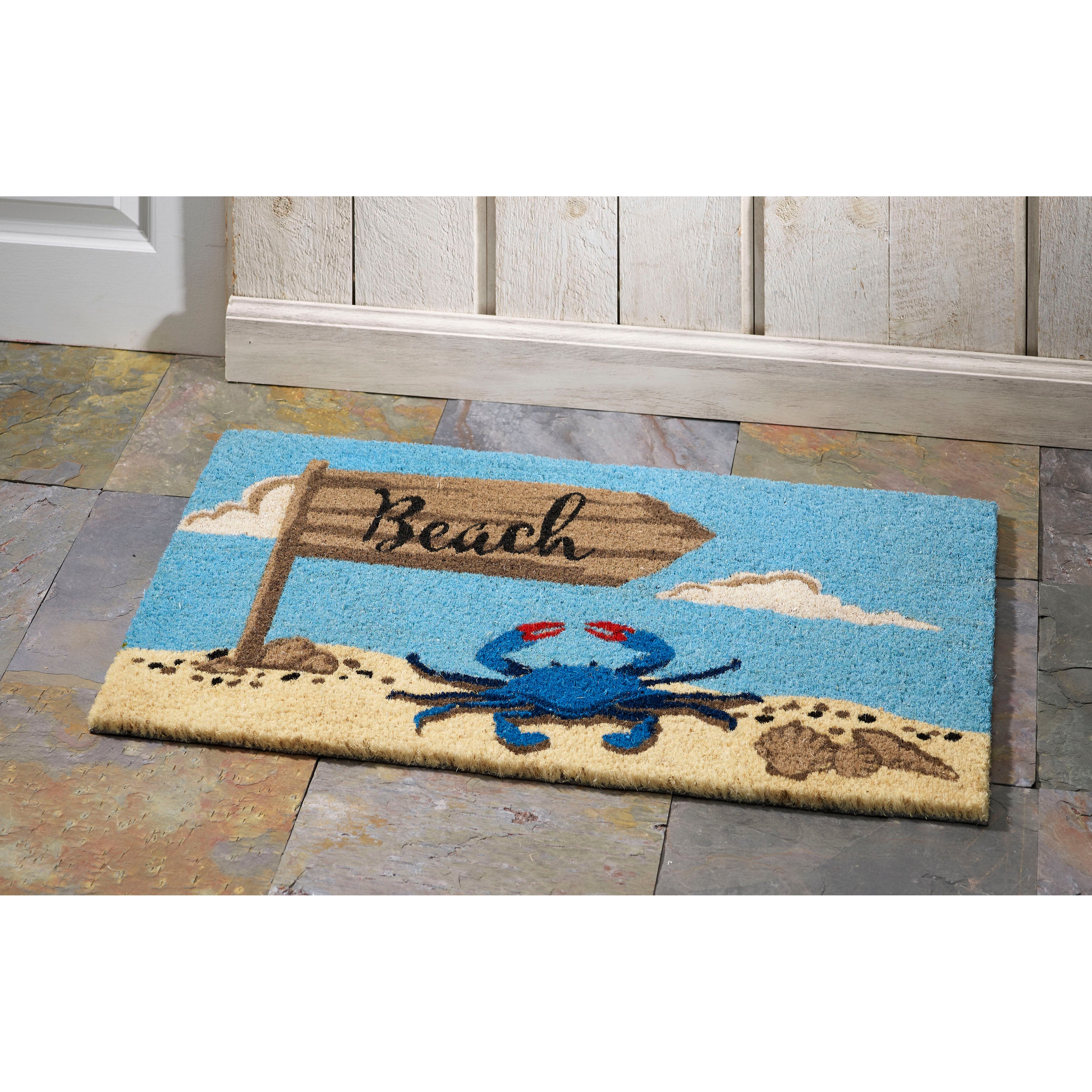 Beach Sign Crab Natural Fiber Printed Coir Doormat 18x30 – Home ...
