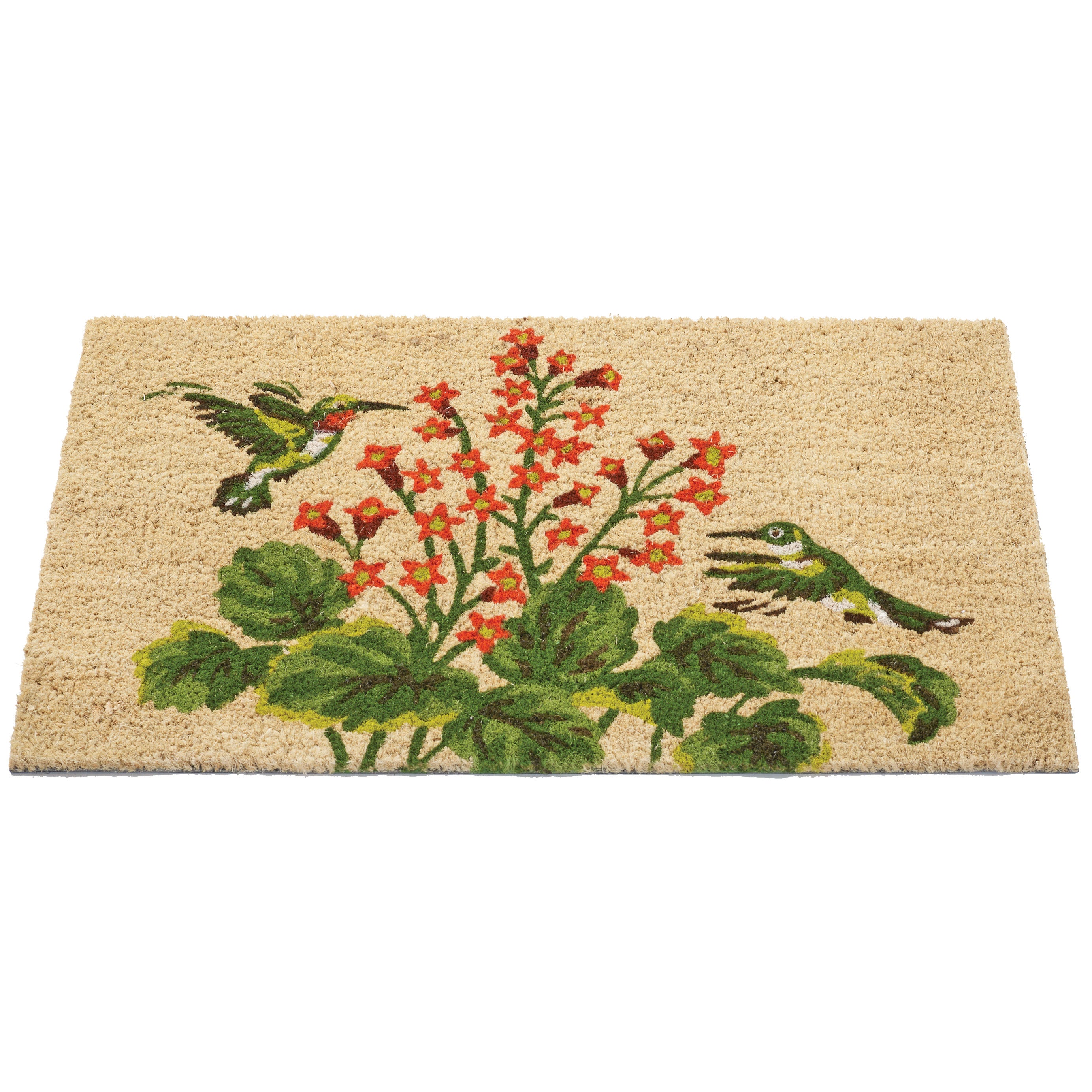 Hummingbirds with Coral Bells Natural Fiber Printed Coir Doormat 18x30 ...