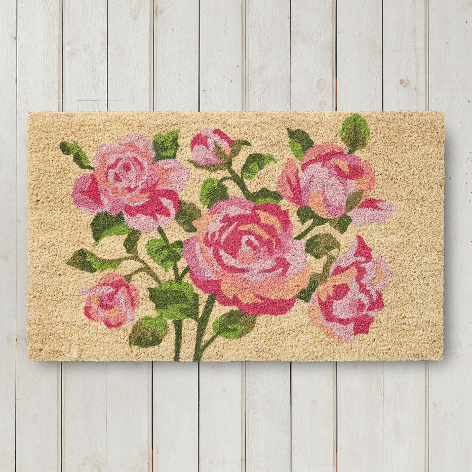 Pink Roses Natural Fiber Printed Coir Doormat 18x30 – Home Furnishings ...