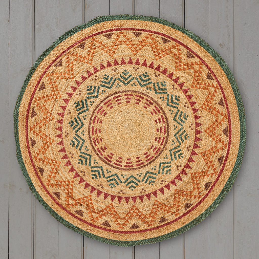 Kodiak Hand Printed Handwoven Natural Fiber 5 foot Round Jute Rug ...