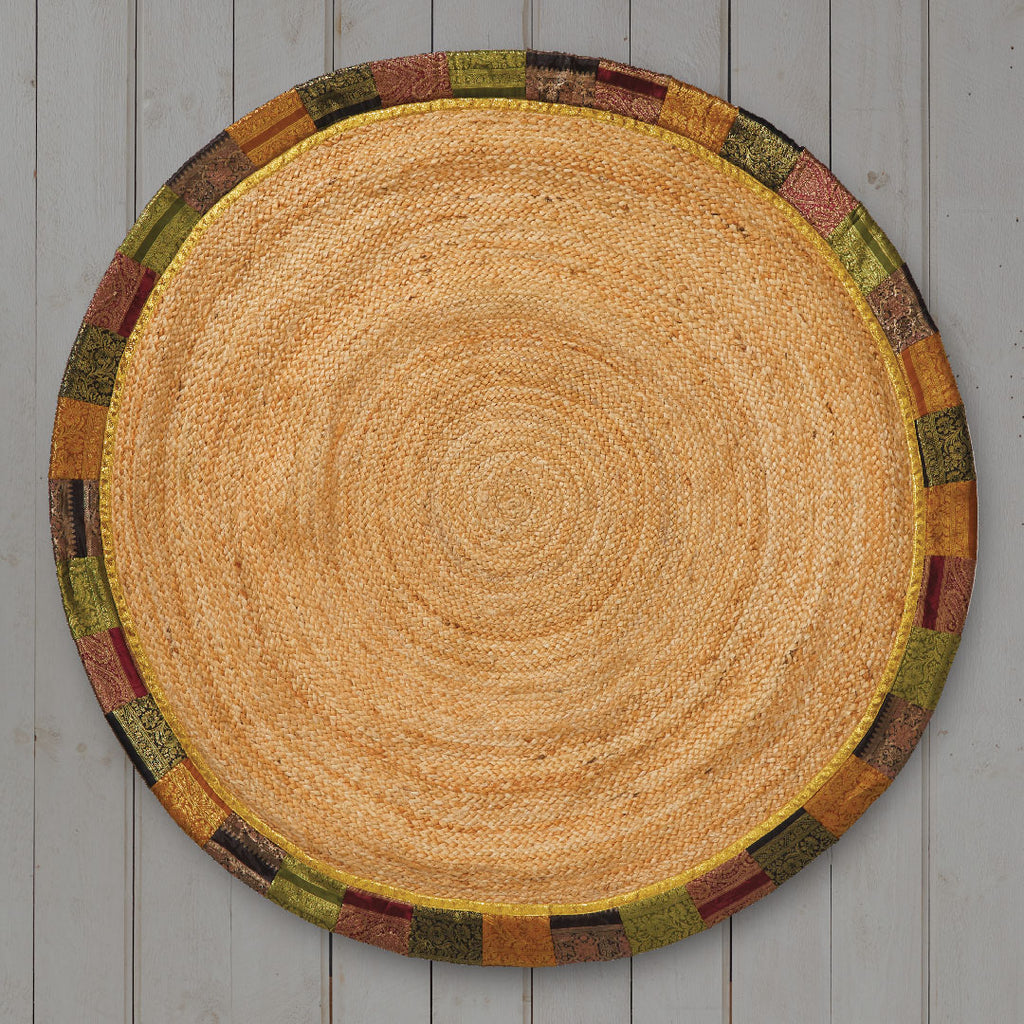 Esmeralda Handwoven Natural Fiber 5 foot Round Jute Rug with Sari ...