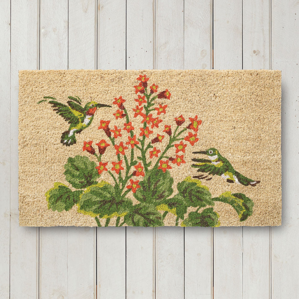 Hummingbirds with Coral Bells Natural Fiber Printed Coir Doormat 18x30 ...